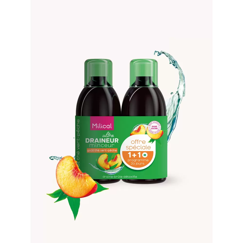 Milical .Draineur minceur au duo savoureux Thé Vert & Pêche